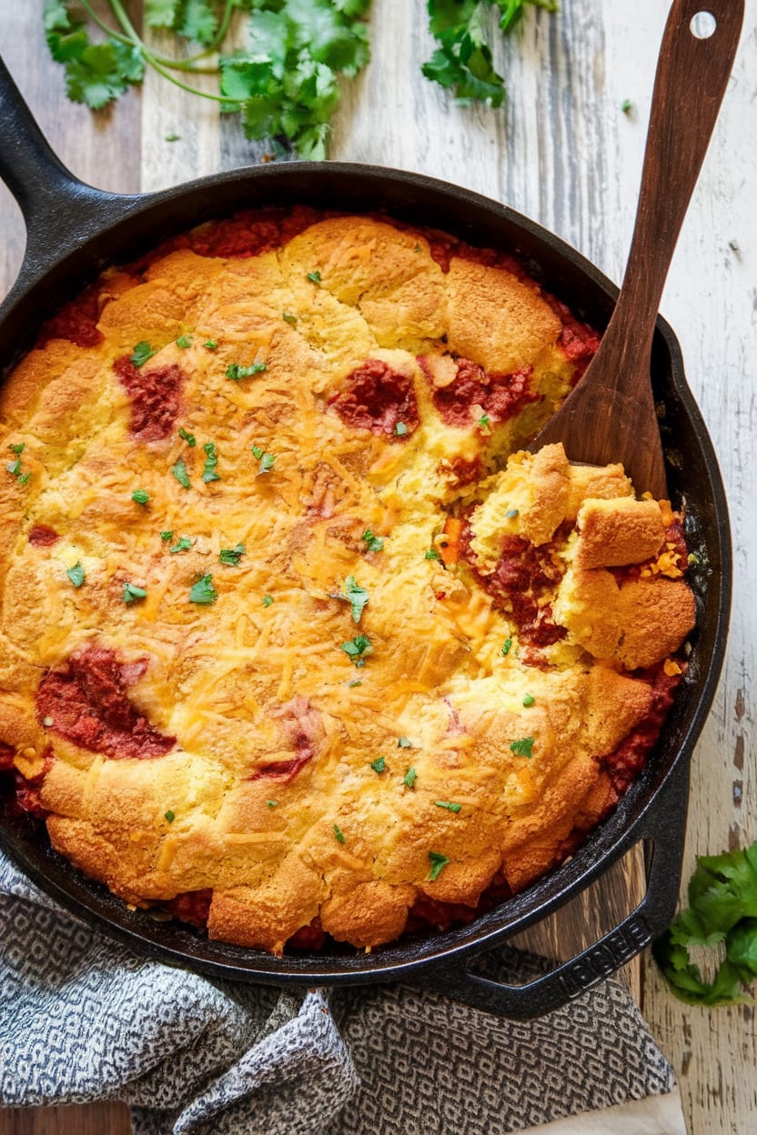 Cornbread Chili Skillet Pie - Happy Muncher