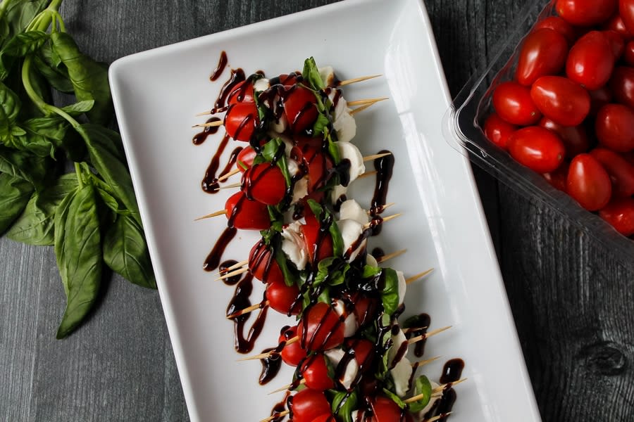 Caprese Skewers with Balsamic Glaze - Happy Muncher