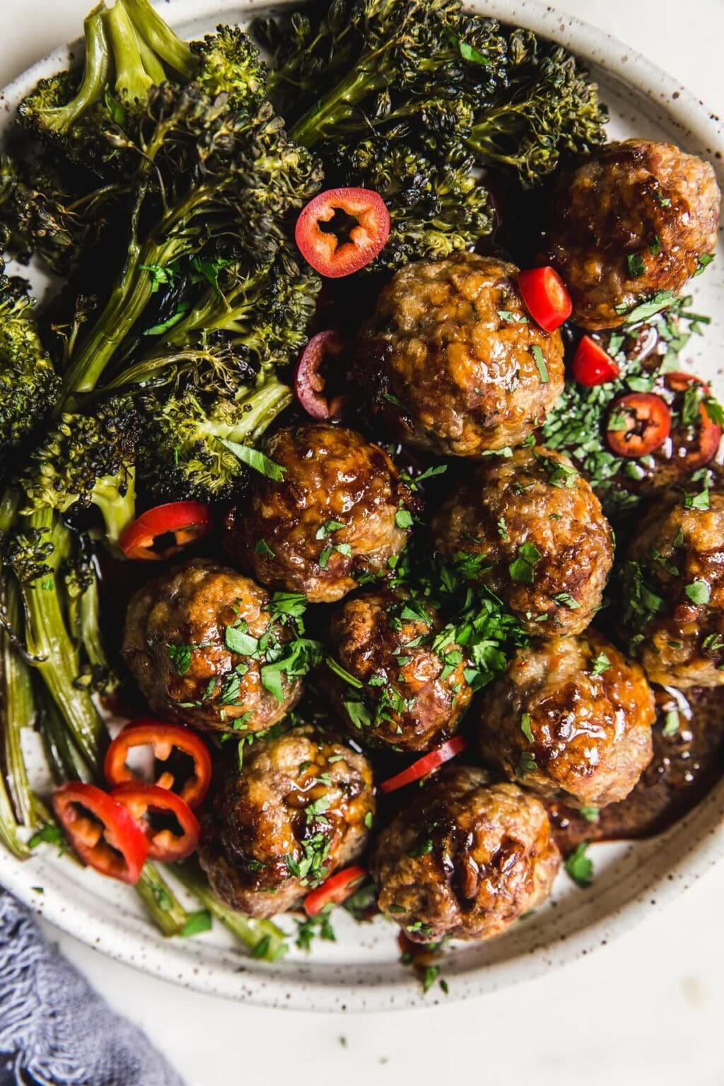 Baked Teriyaki Meatballs with Roasted Broccoli - Happy Muncher