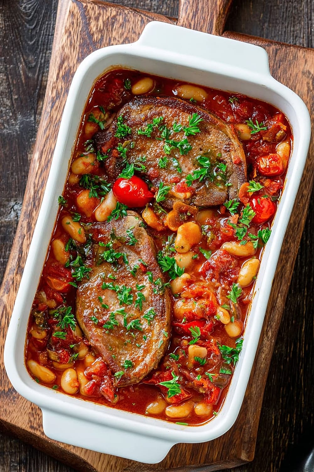 Boneless Pork Chop Casserole Recipe With Beans and Tomatoes - Happy Muncher